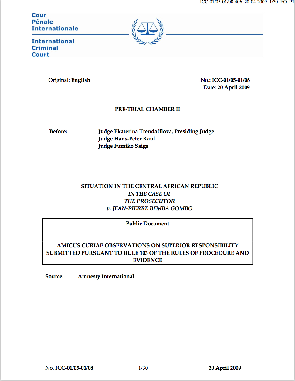 Amicus Curiae observations on Superior Responsibility - Amnesty HRIJ